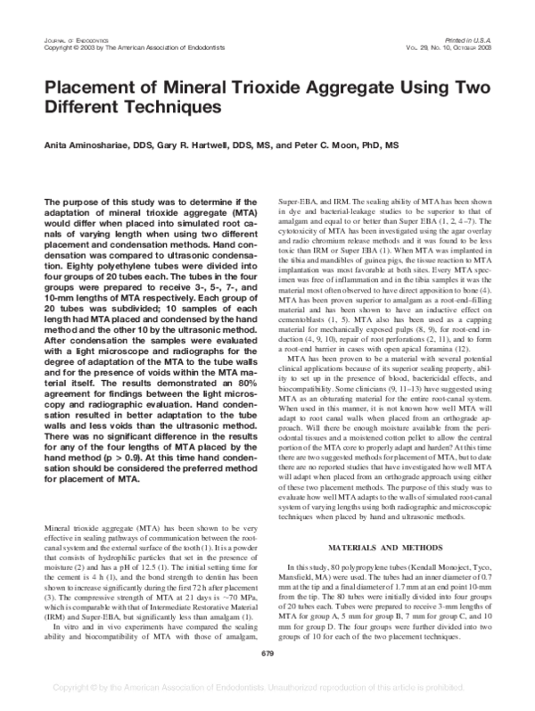 (PDF) Placement of Mineral Trioxide Aggregate Using Two Different ...