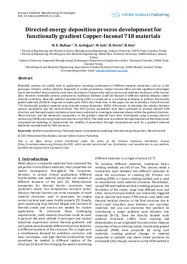 (PDF) Directed energy deposition process development for functionally gradient Copper-Inconel ...