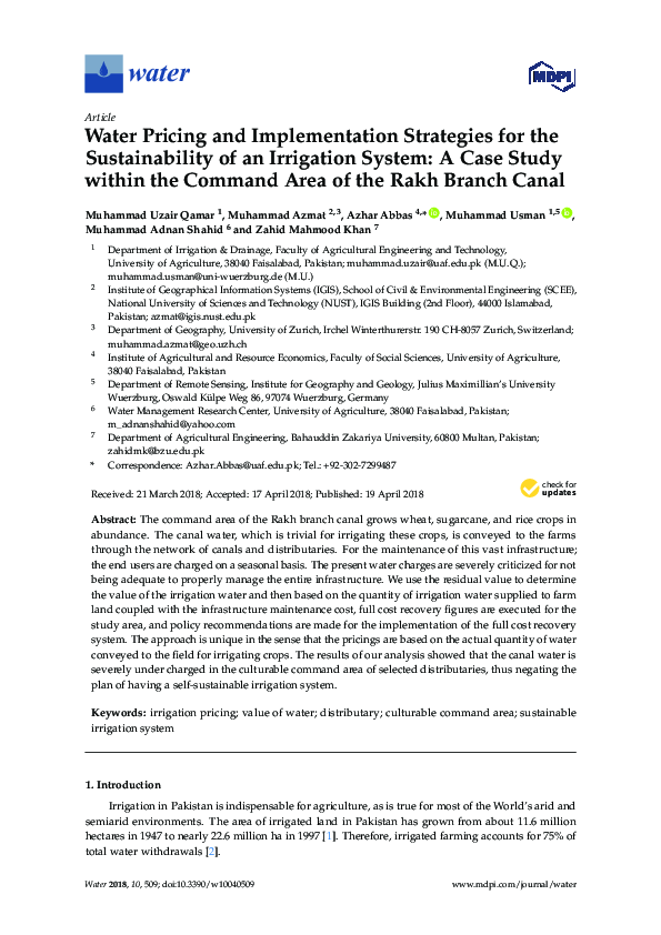 (PDF) Water Pricing and Implementation Strategies for the ...