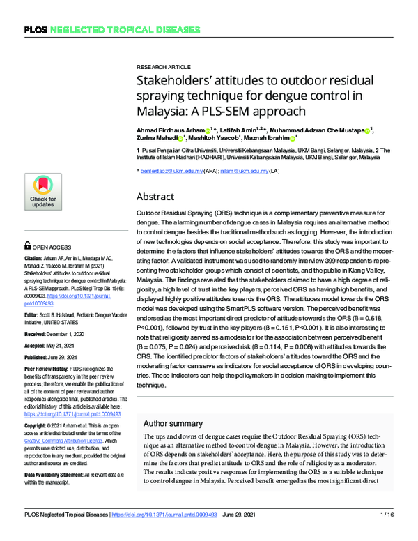 (PDF) Stakeholders’ attitudes to outdoor residual spraying technique ...