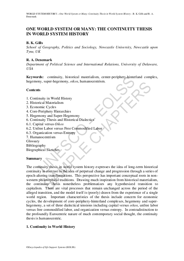 (PDF) One World System or Many: The Continuity Thesis in World System ...