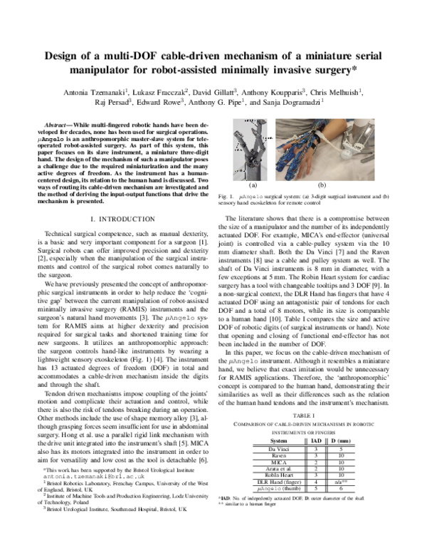 (PDF) Design of a multi-DOF cable-driven mechanism of a miniature serial manipulator for robot ...