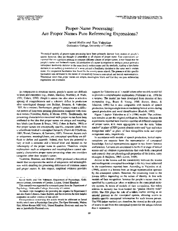 (PDF) Proper-name processing: Are proper names pure referencing ...
