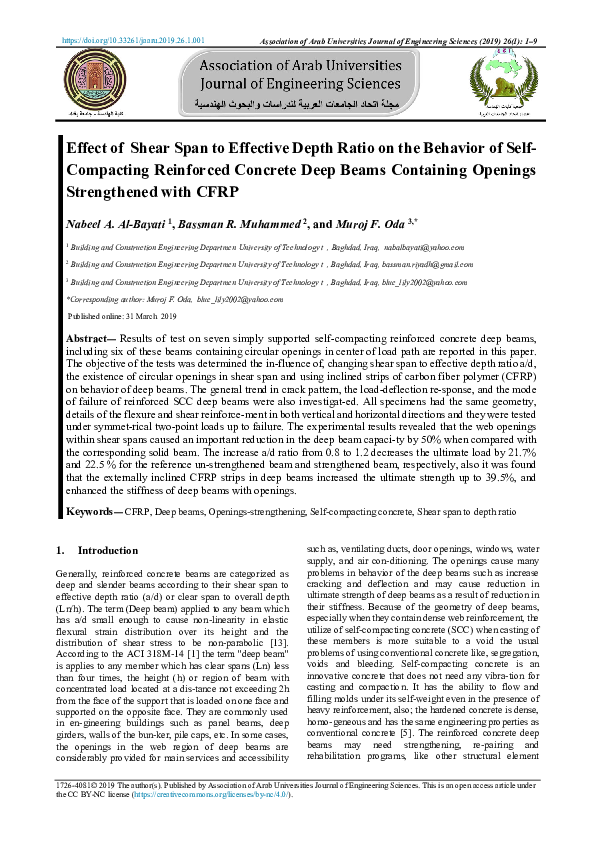 (PDF) Effect of Shear Span to Effective Depth Ratio on the Behavior of ...