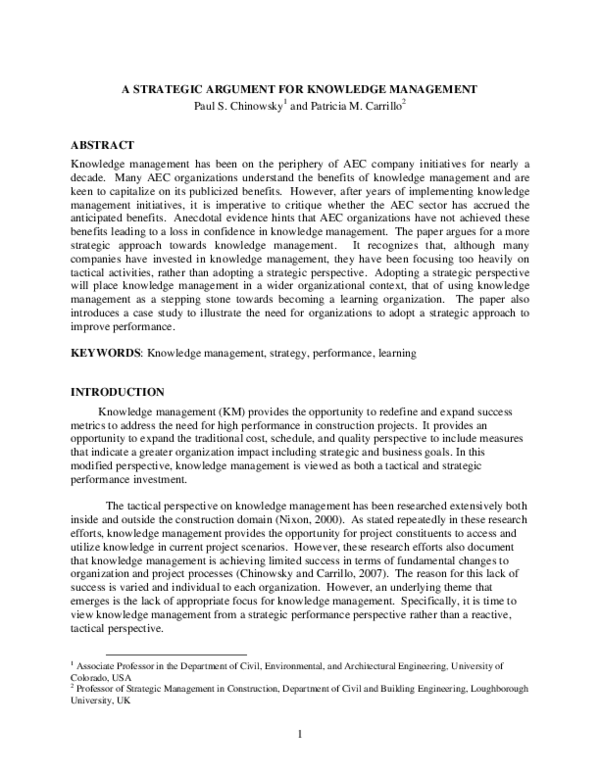 (PDF) A strategic argument for knowledge management