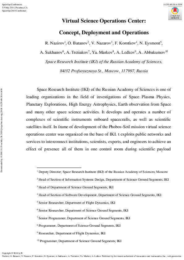 (PDF) Virtual Science Operations Center for Space Research Collaboration