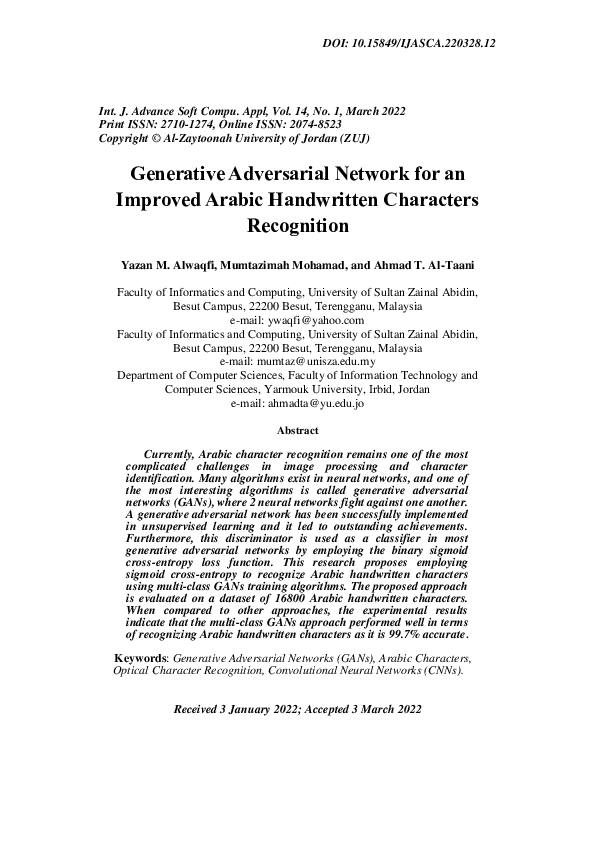 (PDF) Generative Adversarial Network for an Improved Arabic Handwritten ...