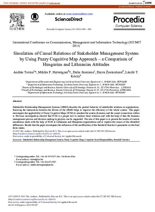 (PDF) Simulation of Causal Relations of Stakeholder Management System by Using Fuzzy Cognitive ...