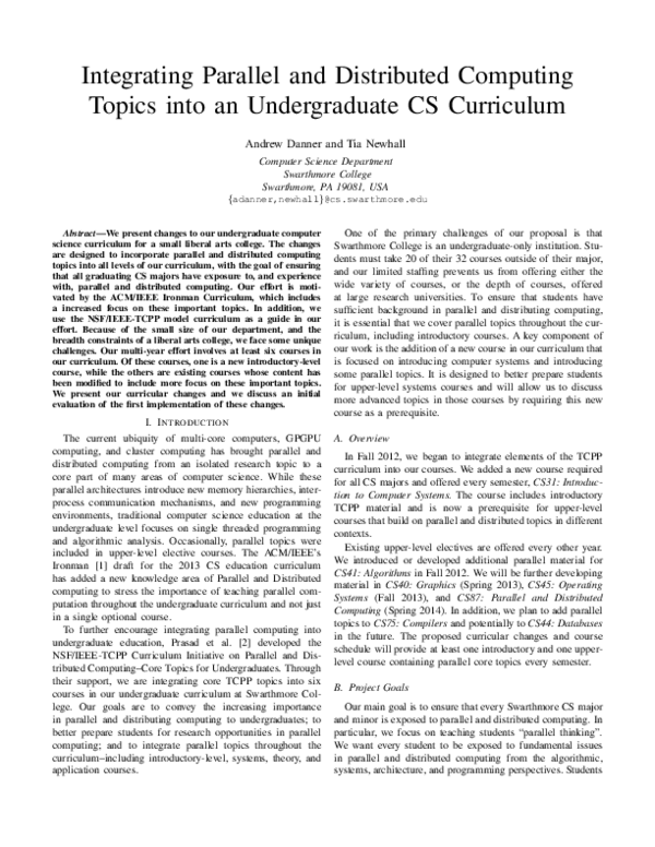 (PDF) Integrating Parallel and Distributed Computing Topics into an Undergraduate CS Curriculum