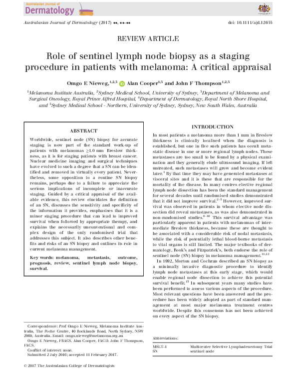 (PDF) Role of sentinel lymph node biopsy as a staging procedure in ...