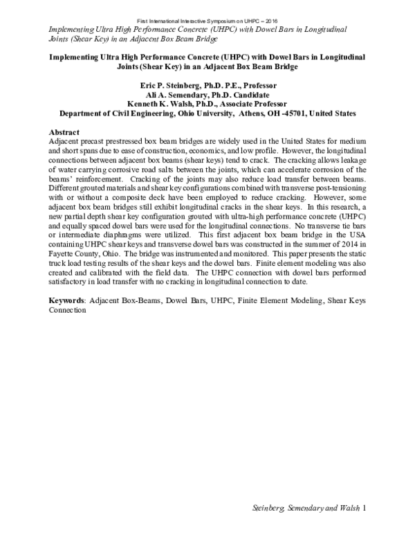 (PDF) Implementing Ultra High Performance Concrete (UHPC) with Dowel ...