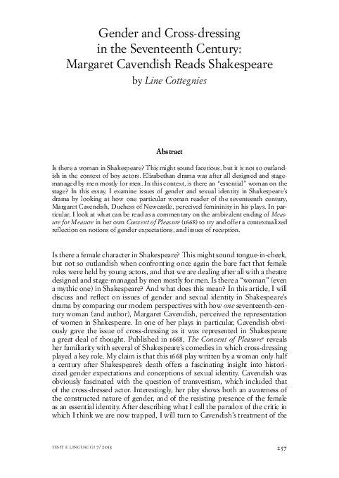 (PDF) Gender and Cross-dressing in the Seventeenth Century: Margaret ...