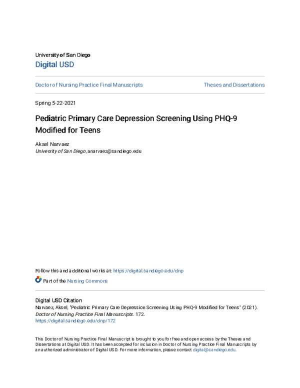 (PDF) Pediatric Primary Care Depression Screening Using PHQ-9 Modified ...