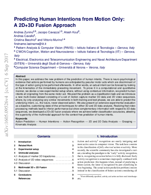 (PDF) Predicting Human Intentions from Motion Only: A 2D+3D Fusion Approach