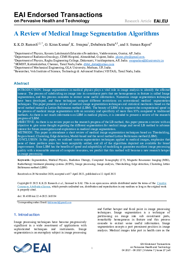(PDF) A Review of Medical Image Segmentation Algorithms