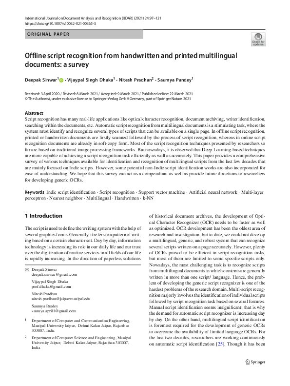 (PDF) Offline script recognition from handwritten and printed ...