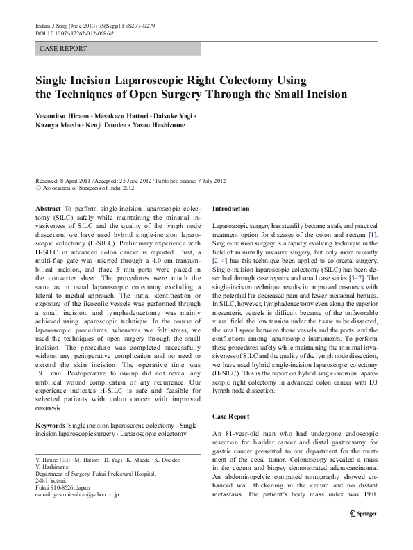 (PDF) Single incision laparoscopic right colectomy: a systematic review and meta-analysis
