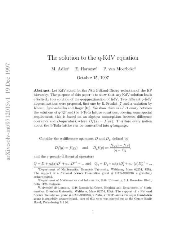 (PDF) The solution to the q-KdV equation