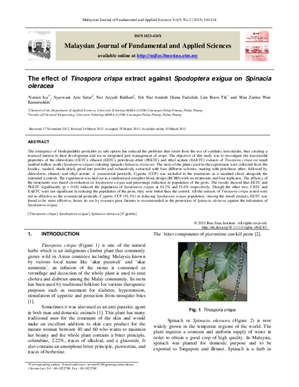 (PDF) The effect of Tinospora crispa extract against Spodoptera exigua ...