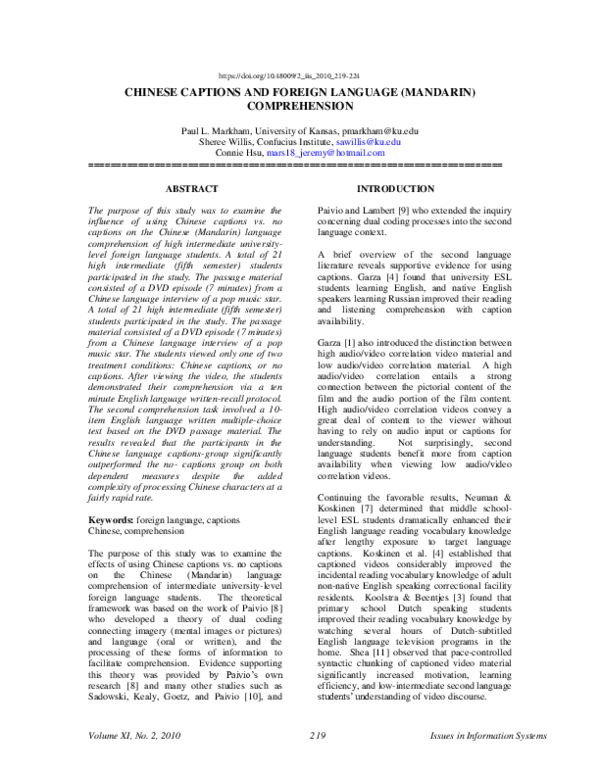 (PDF) Chinese Captions and Foreign Language (Mandarin) Comprehension ...