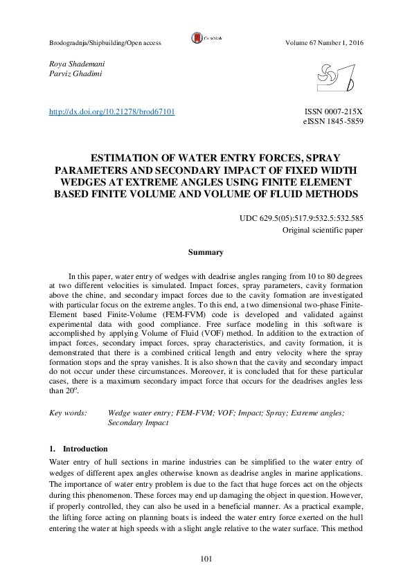 (PDF) Estimation of Water Entry Forces, Spray Parameters and Secondary Impact of Fixed Width ...