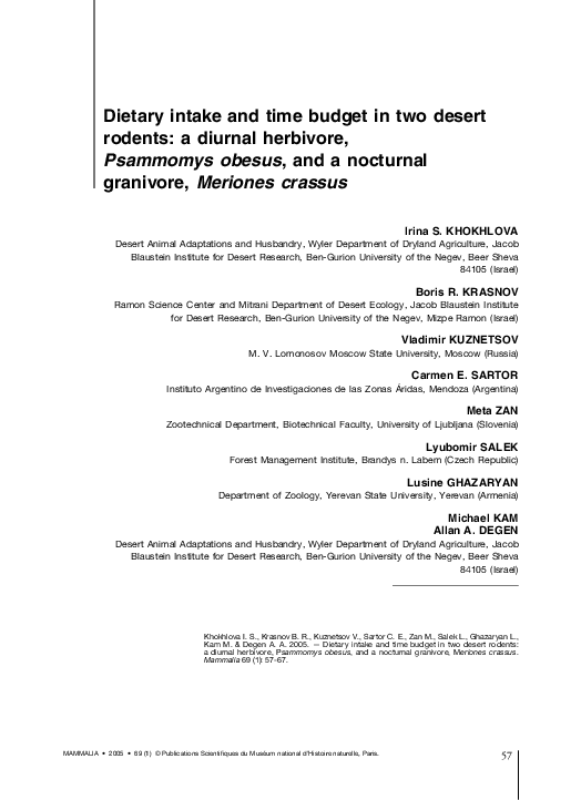 (PDF) Dietary intake and time budget in two desert rodents: a diurnal ...