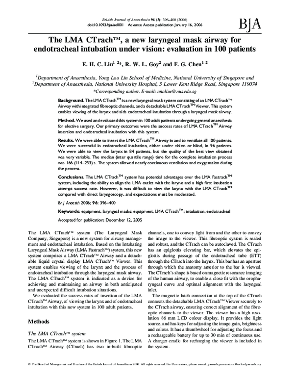 (PDF) The LMA CTrachTM, a new laryngeal mask airway for endotracheal ...