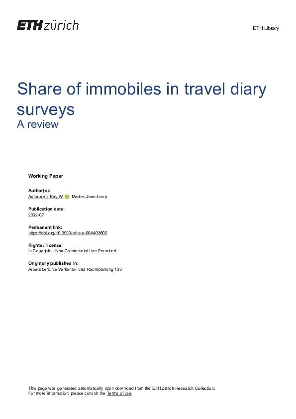 (PDF) Share of immobiles in travel diary surveys