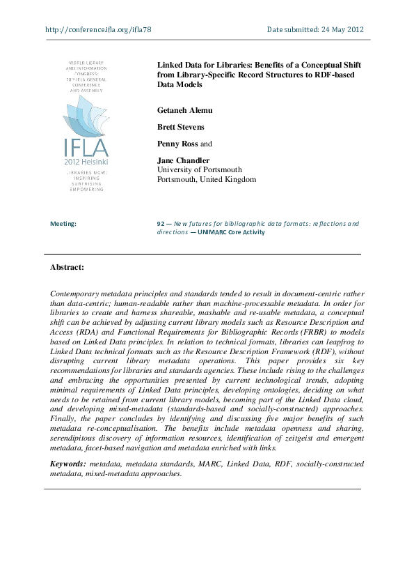 (PDF) Linked Data for libraries