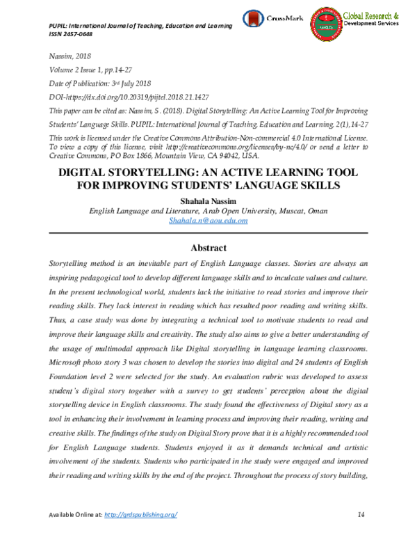 (PDF) Digital Storytelling: An Active Learning Tool for Improving Students’ Language Skills