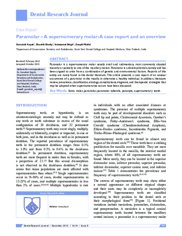 (PDF) Paramolar - A supernumerary molar: A case report and an overview