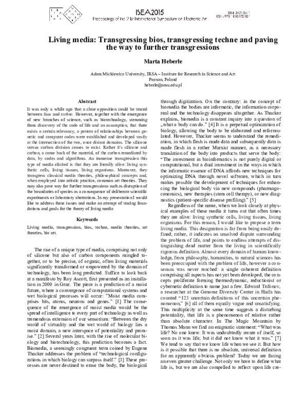 (PDF) Living media : Transgressing bios , transgressing techne and ...
