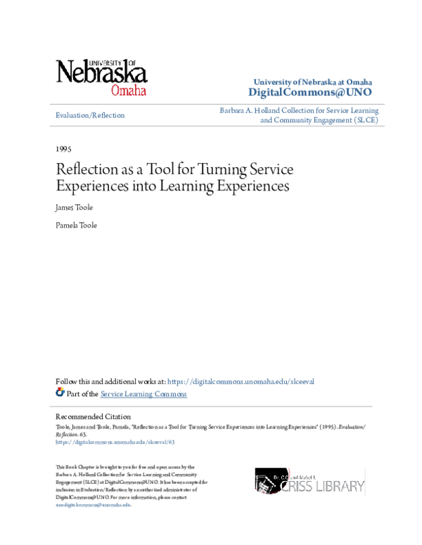 (PDF) Reflection as a tool for turning service experiences into ...