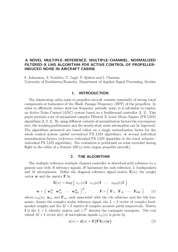(PDF) A Novel Multiple–Reference, Multiple–Channel, Normalized Filtered–X LMS Algorithm for ...