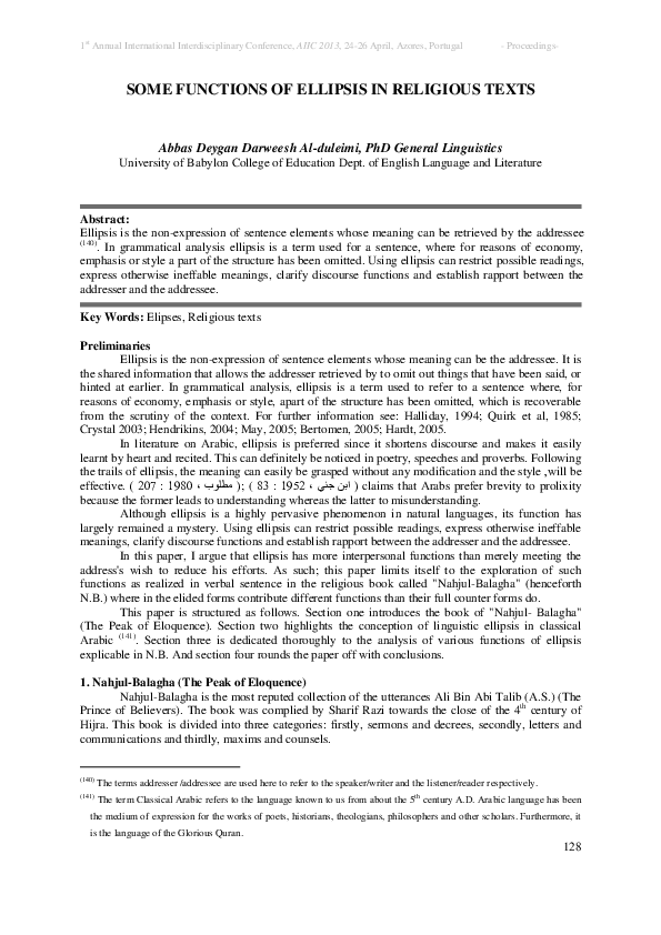 (PDF) Some Functions of Ellipsis in Religious Texts
