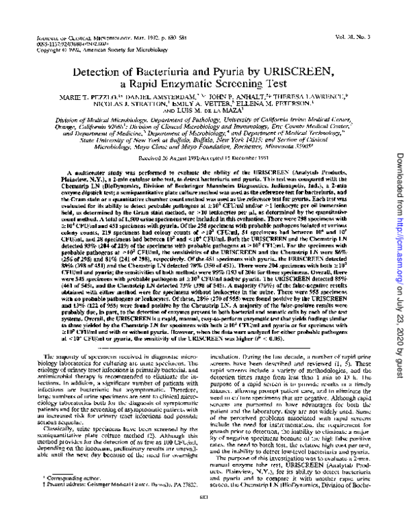 (PDF) Detection of bacteriuria and pyuria by URISCREEN a rapid ...