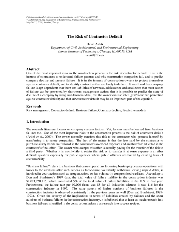 (PDF) The Risk of Contractor Default