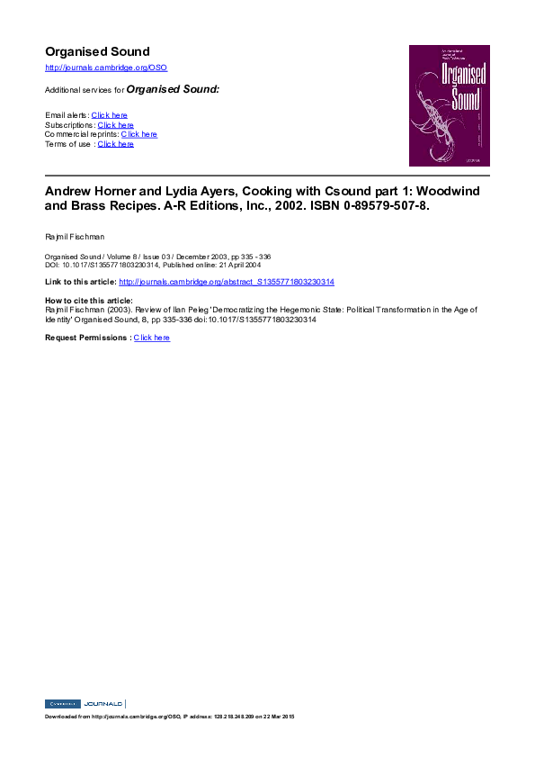 (PDF) Andrew Horner and Lydia Ayers, Cooking with Csound part 1 ...