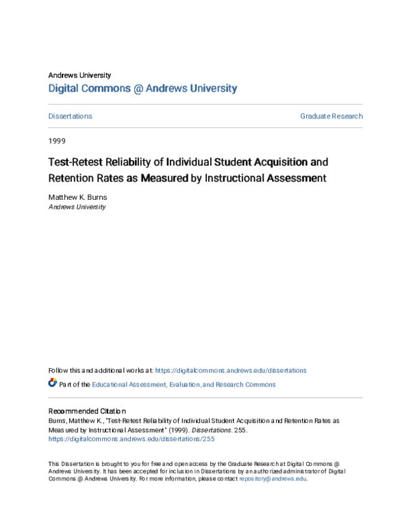 (PDF) Test-retest reliability of individual student acquisition and ...
