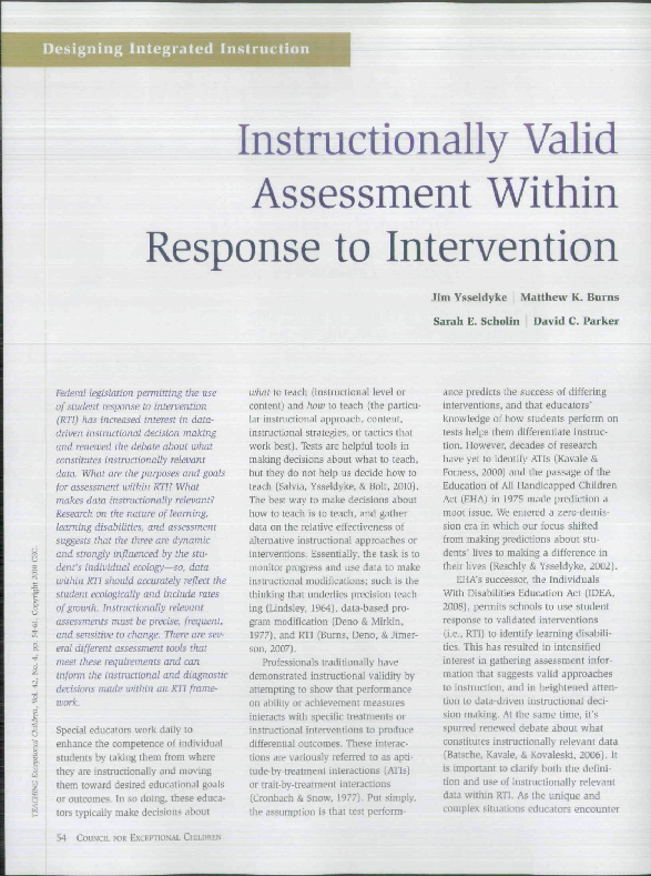 (PDF) Instructionally Valid Assessment within Response to Intervention