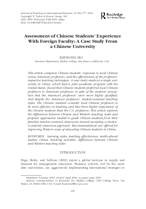 (PDF) Assessment of Chinese Students' Experience With Foreign Faculty ...