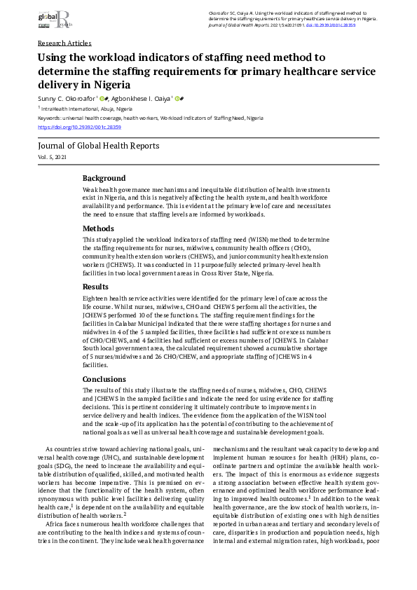 Pdf Using The Workload Indicators Of Staffing Need Method To Determine The Staffing