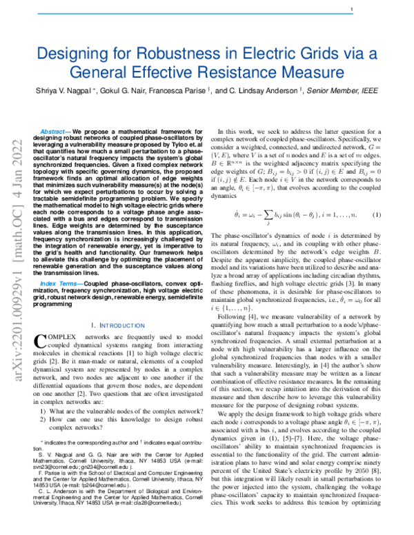(PDF) Designing for Robustness in Electric Grids via a General Effective Resistance Measure