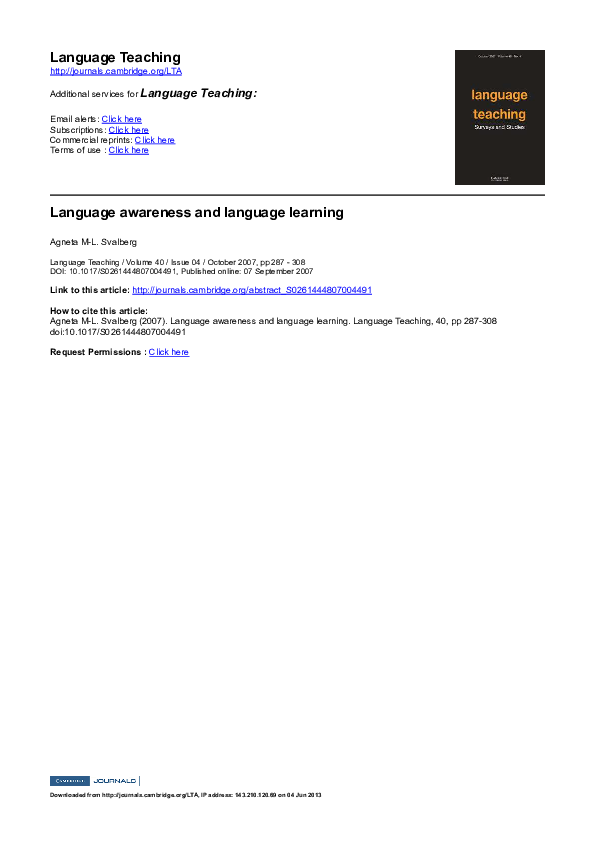 (PDF) Language awareness and language learning