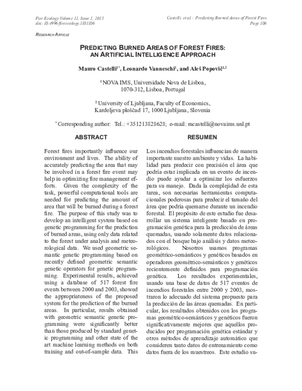 (PDF) Predicting Burned Areas of Forest Fires: an Artificial Intelligence Approach