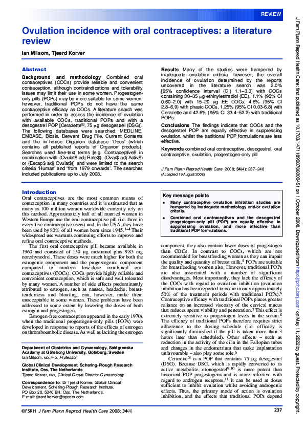 (PDF) Ovulation incidence with oral contraceptives: a literature review