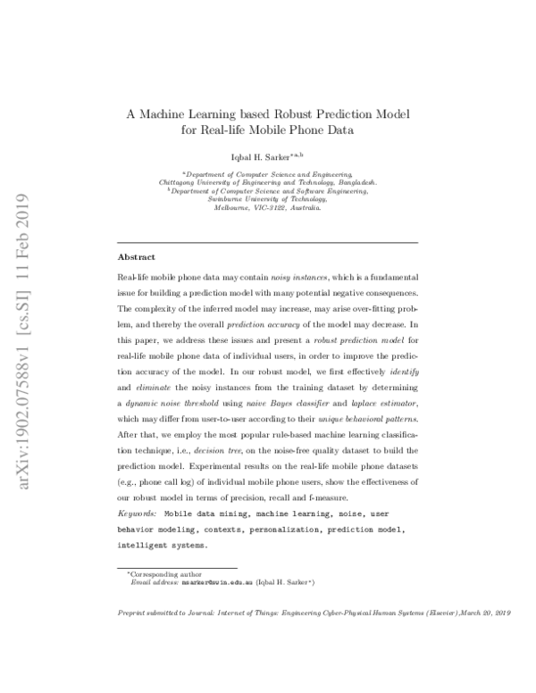 (PDF) A Machine Learning based Robust Prediction Model for Real-life ...