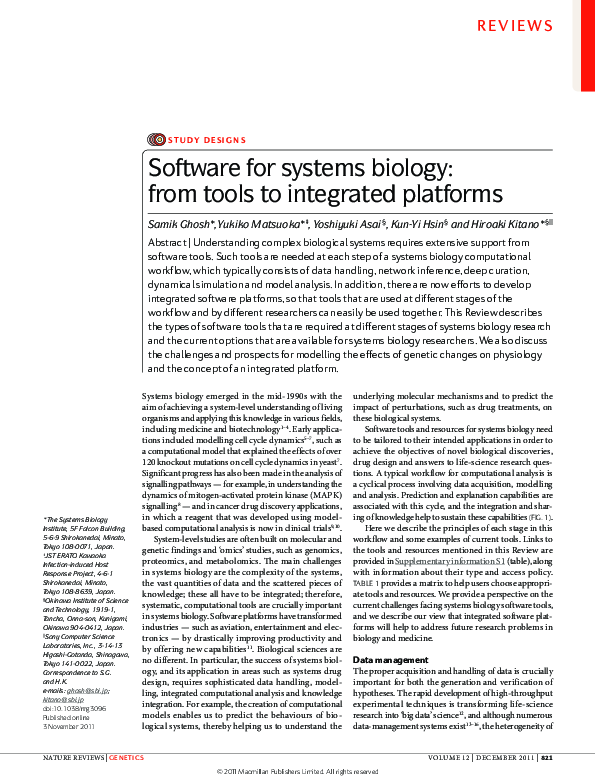 (PDF) Software for systems biology: from tools to integrated platforms