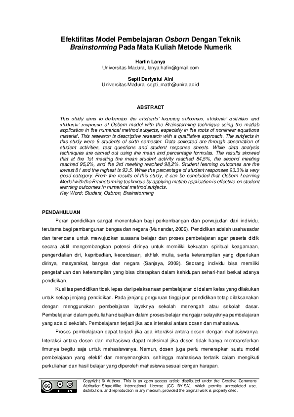 (PDF) Efektifitas Model Pembelajaran Osborn Dengan Teknik Brainstorming ...