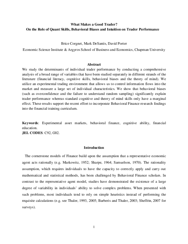(PDF) What Makes a Good Trader? On the Role of Quant Skills, Behavioral ...